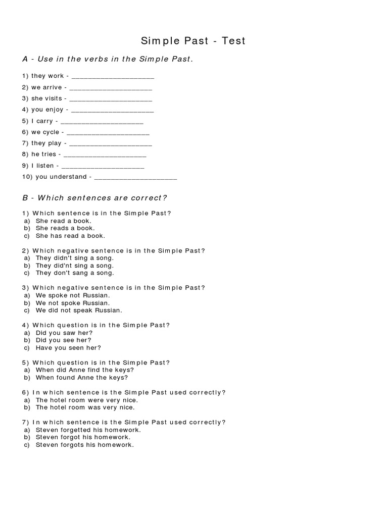 Simple Past Tense Test - Practice | PDF | Onomastics | Linguistic Typology