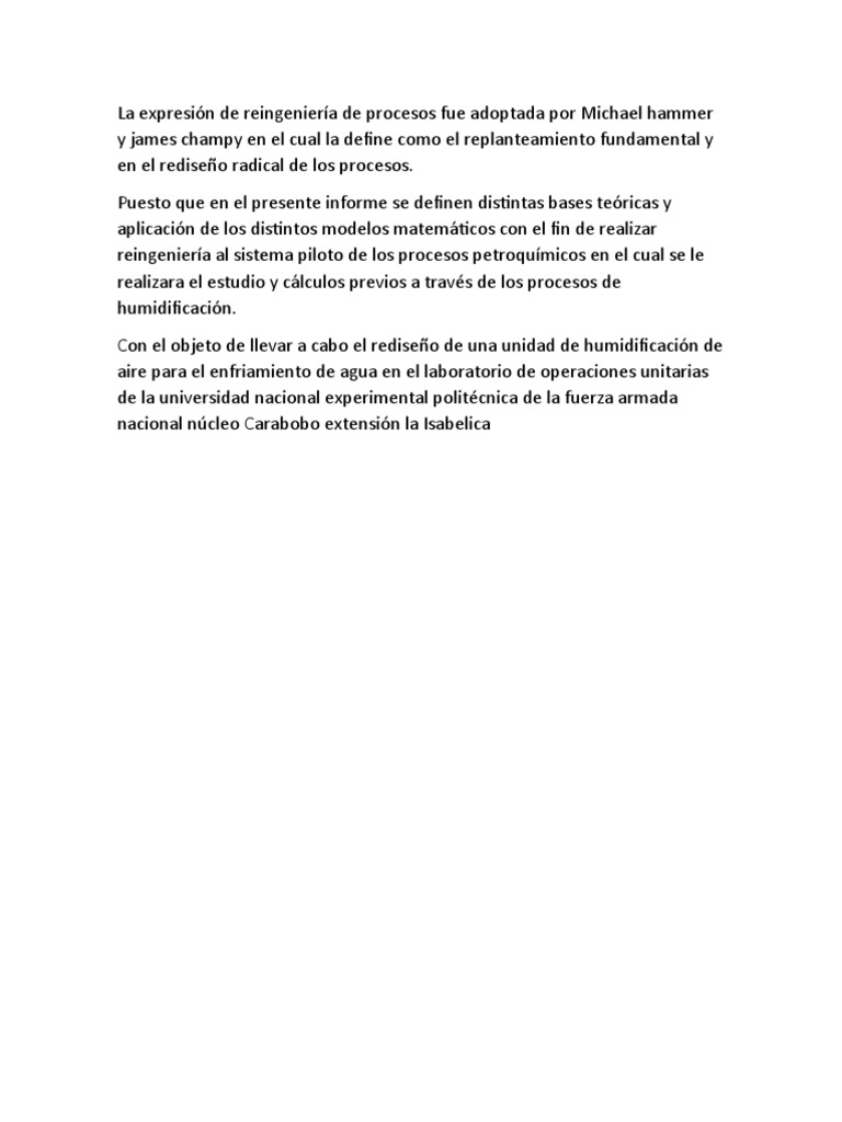La Expresión de Reingeniería de Procesos Fue Adoptada Por Michael ...