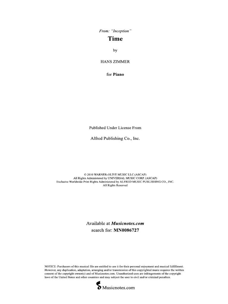 Time - From 'Inception' Sheet Music | PDF