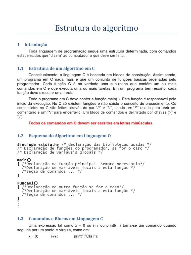 Estrutura e Esquema de Algoritmos em Linguagem C: Teste de Mesa como ...