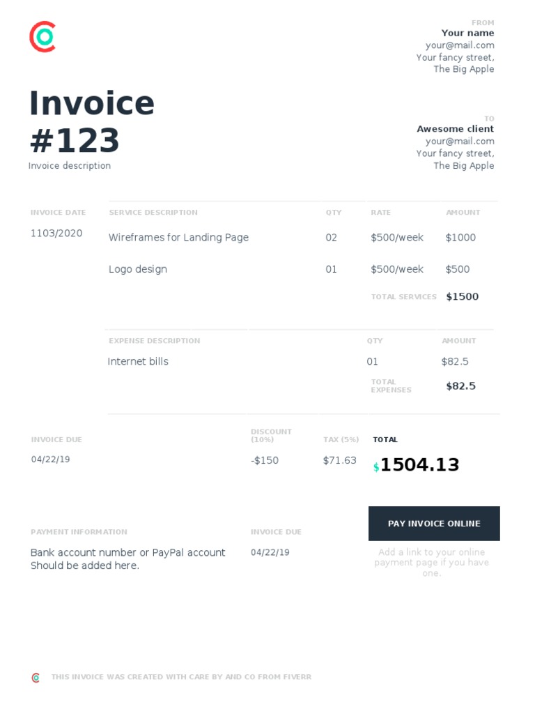 Invoice Template in Word Doc AND CO From Fiverr | PDF | Invoice ...