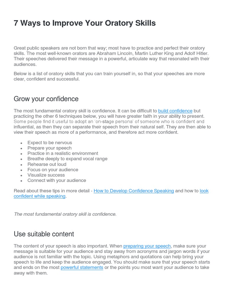 7 Ways To Improve Your Oratory Skills | PDF | Public Speaking | Rhetoric