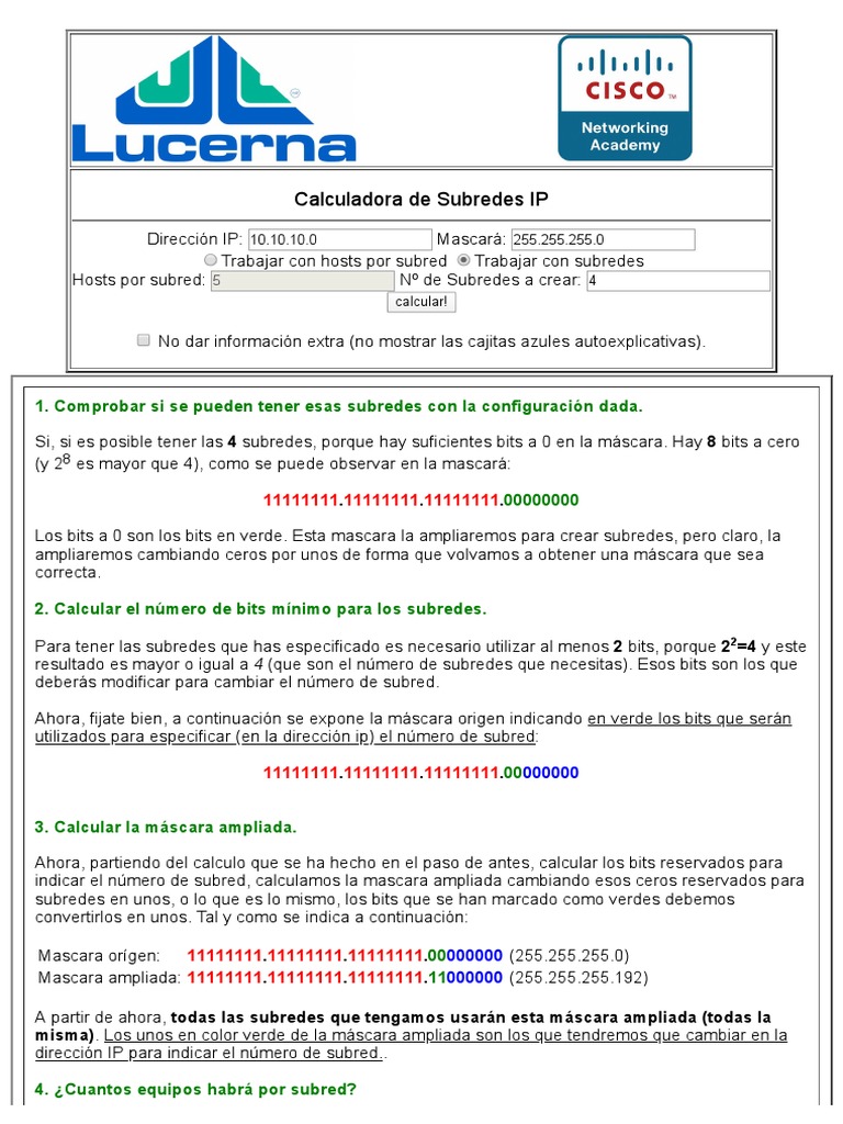 Calculadora de Subredes IP: 4 Subredes con Máscara 255.255.255.192 ...