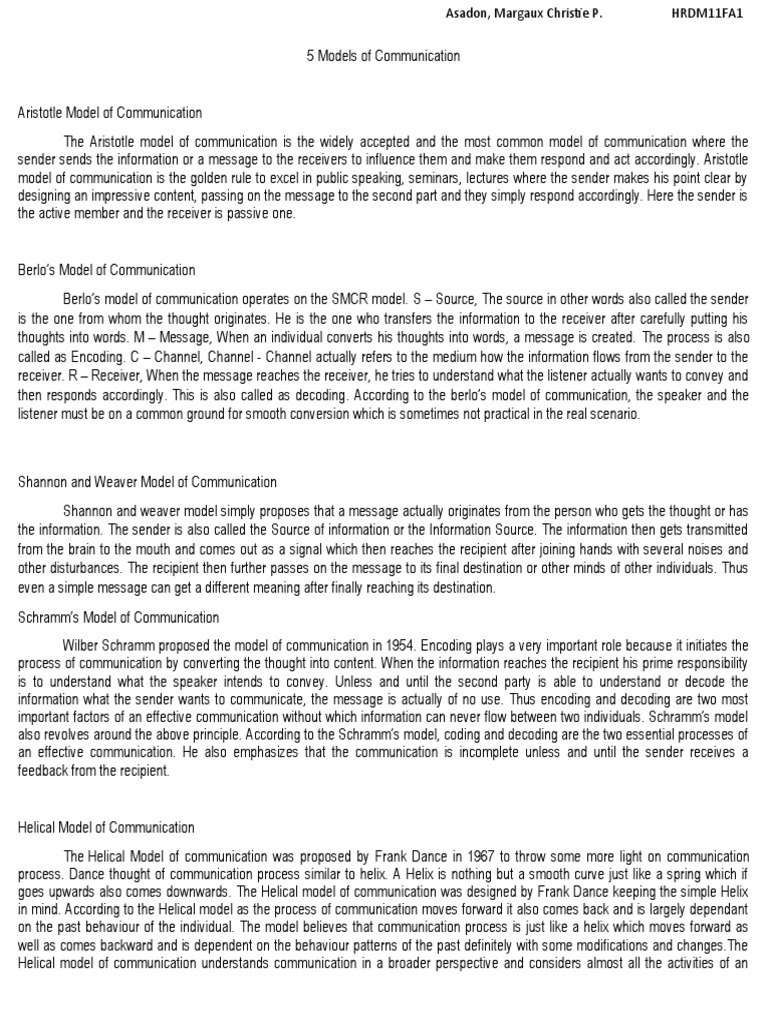 5 Models of Communication | PDF | Action (Philosophy) | Communication