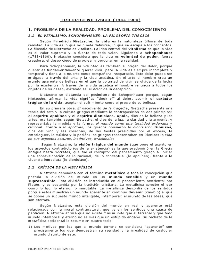 Filosofía vitalista de Nietzsche | PDF | Friedrich Nietzsche | Moralidad