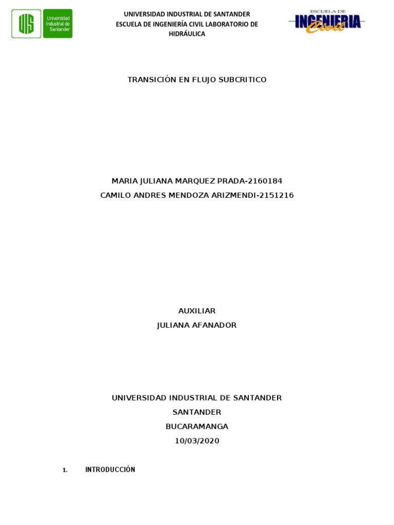 Transicion Flujo Subcritico Final | PDF | Canal | Hidrología