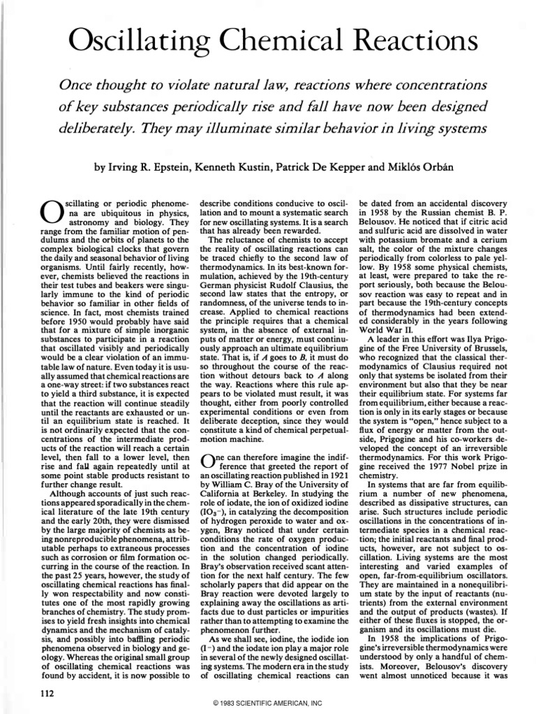 OScillating Chemical Reactions PDF | PDF | Chemical Reactions | Chemistry