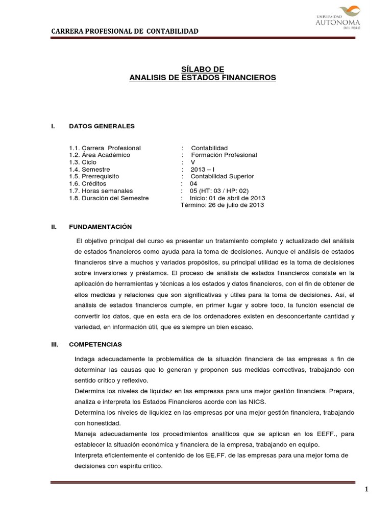 Analisis Eeff | PDF | normas internacionales de INFORMACION FINANCIERA | Estado financiero