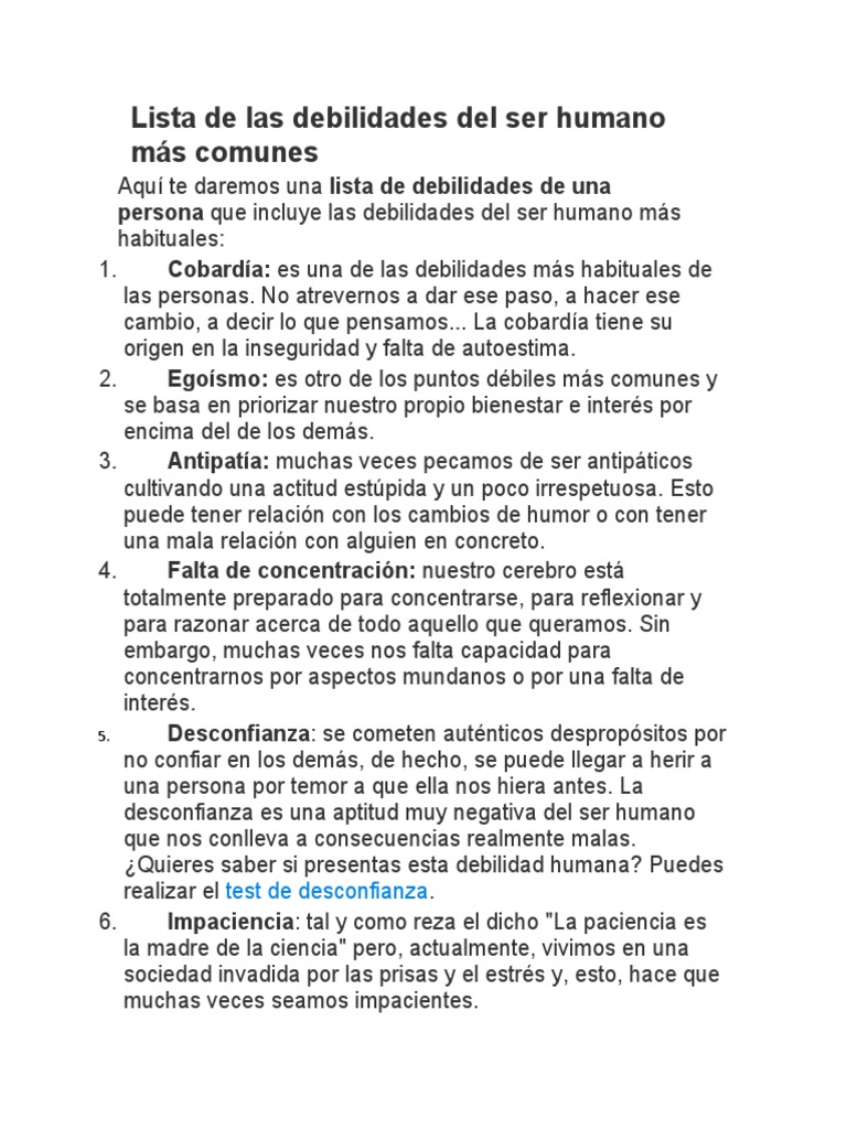 Debilidades Comunes del Ser Humano | PDF | Ciencias del comportamiento ...