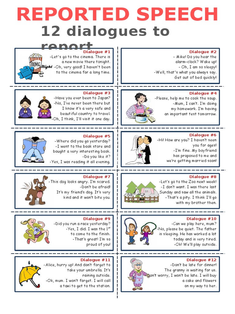 Reported Speech 12 Dialogues To Report CLT Communicative Language ...