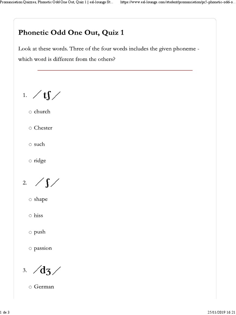 Pronunciation Quizzes for ESL Students | PDF