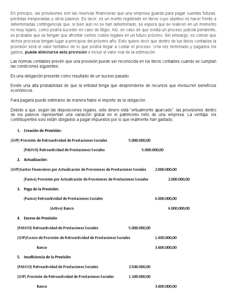 Provisiones | PDF | Contabilidad | Hoja de balance