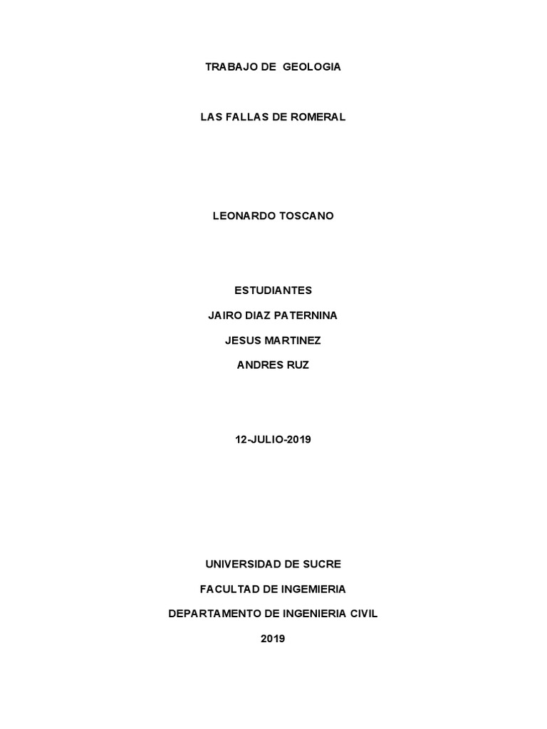 TRABAJO DE GEOLOGIA Falla de Romeral | PDF | Falla (geología) | Temblores