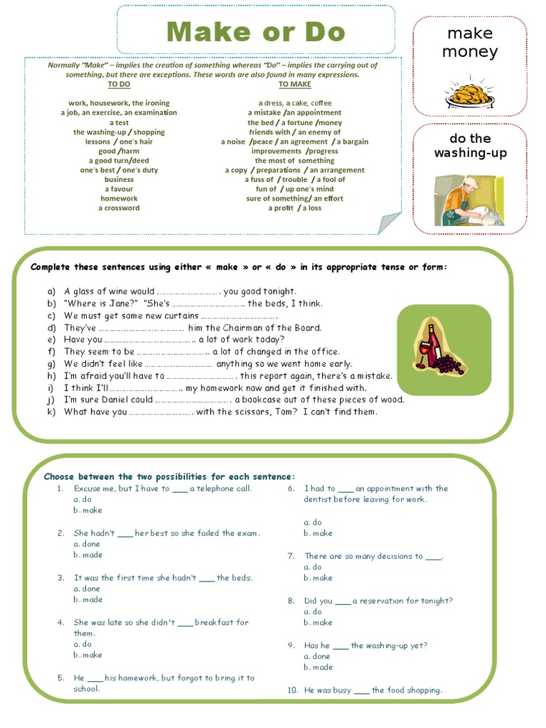 Make vs. Do Worksheet Guide | PDF