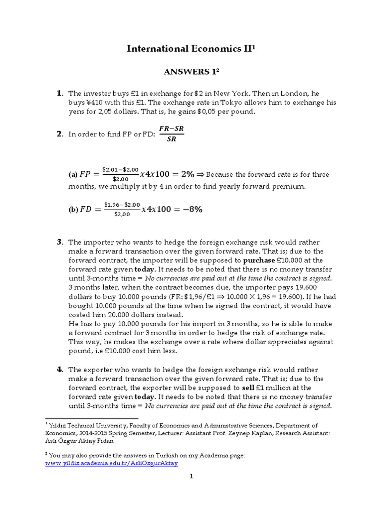 International Economics II Exam Answers | PDF | Exchange Rate | Hedge ...