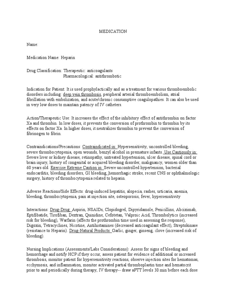 Medication Card Heparin | Download Free PDF | Bleeding | Medical ...