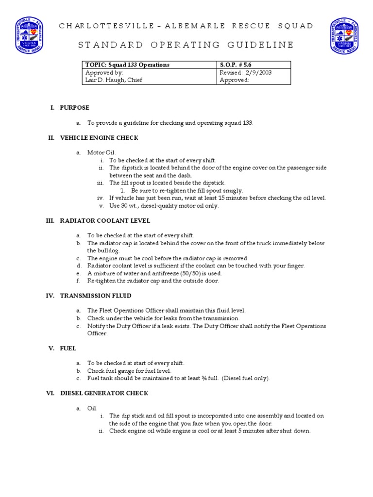 Standard Operating Guideline: Charlottesville - Albemarle Rescue Squad ...