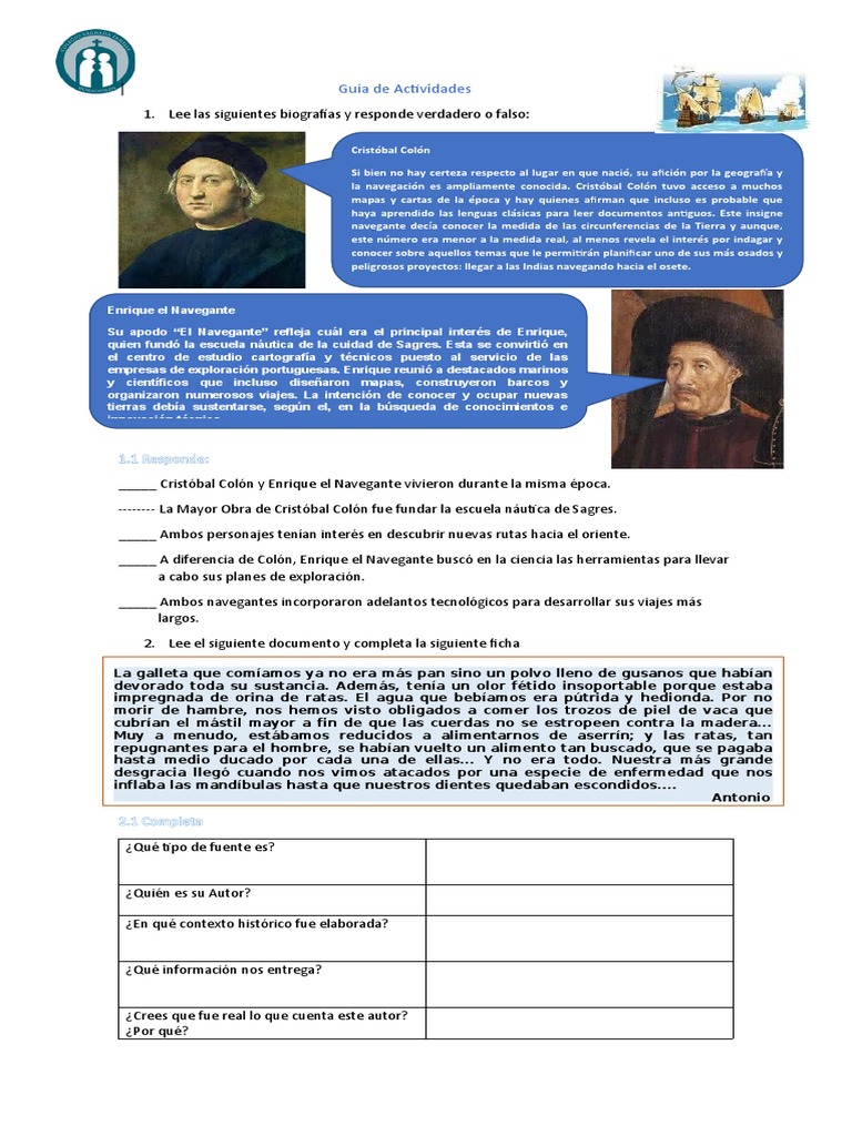 Biografías de Colón y Enrique el Navegante | PDF | Cristobal colon | Mapa