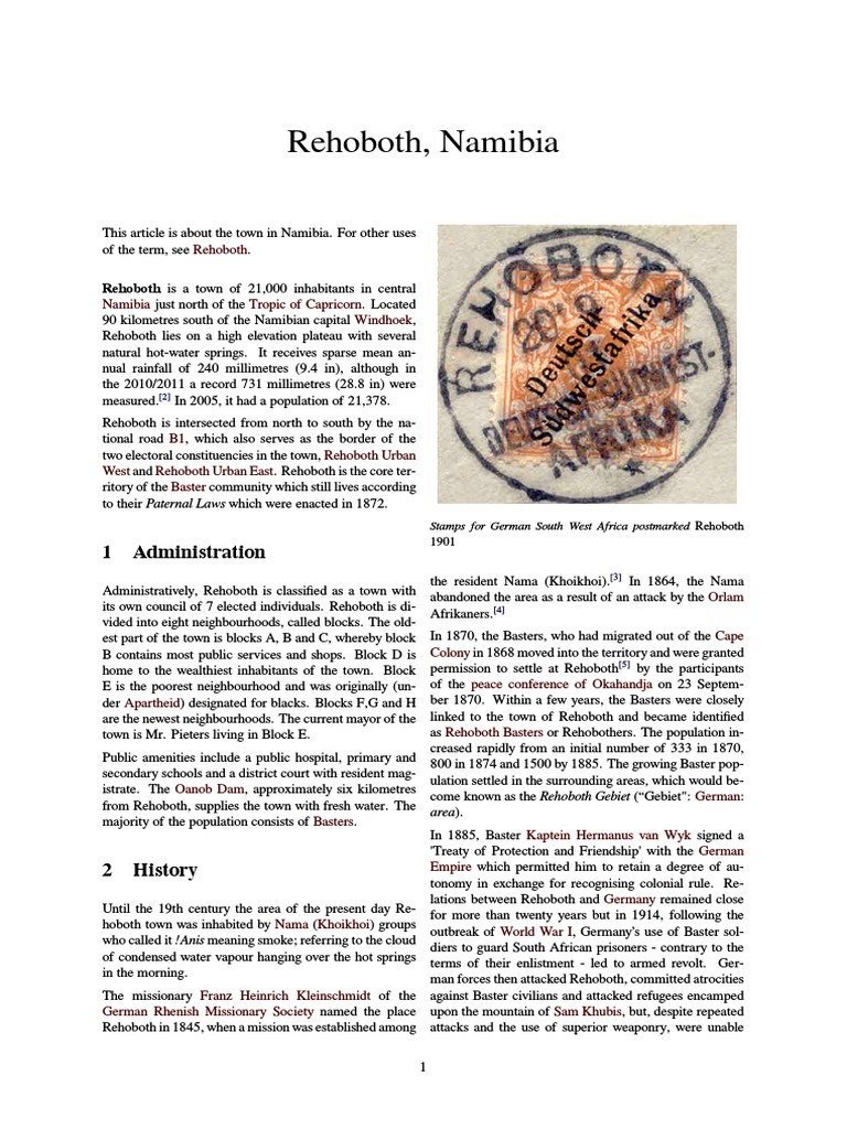 Rehoboth, Namibia | PDF | Namibia | Southern Africa