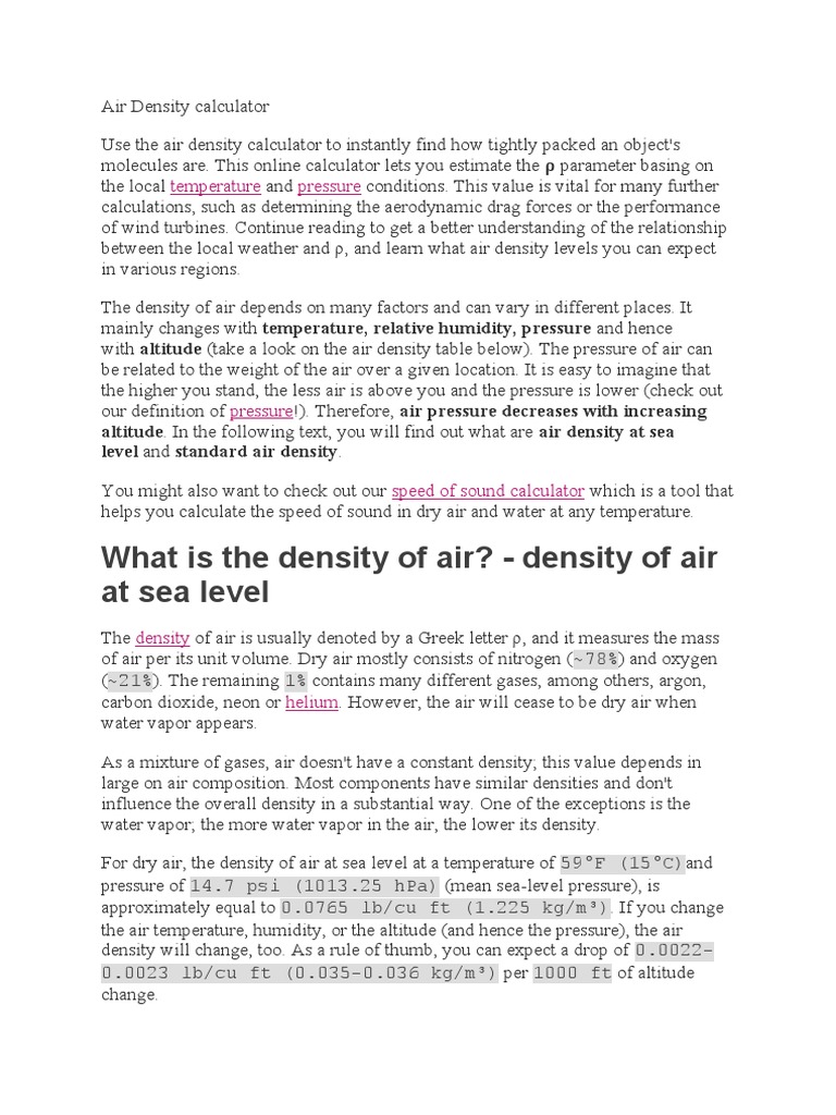 Air Density Calculator | PDF | Atmosphere Of Earth | Density