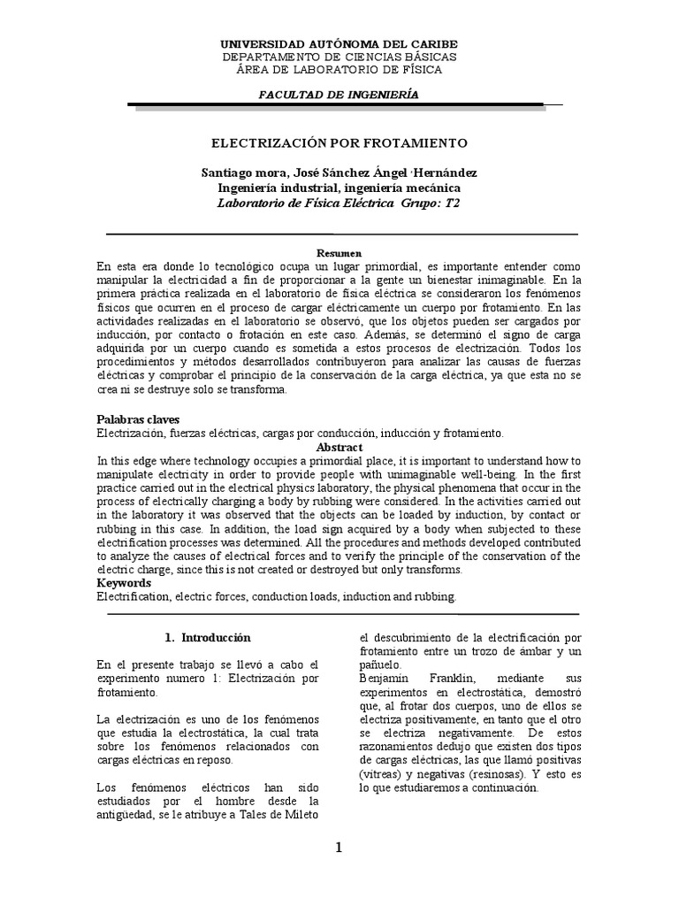 Electrizacion Por Frotamiento 1 | PDF | Electrostática | Carga eléctrica