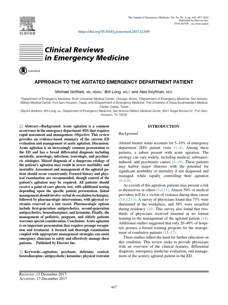 Approach To The Agitated Emergency Department Patient Salinas D. | PDF ...