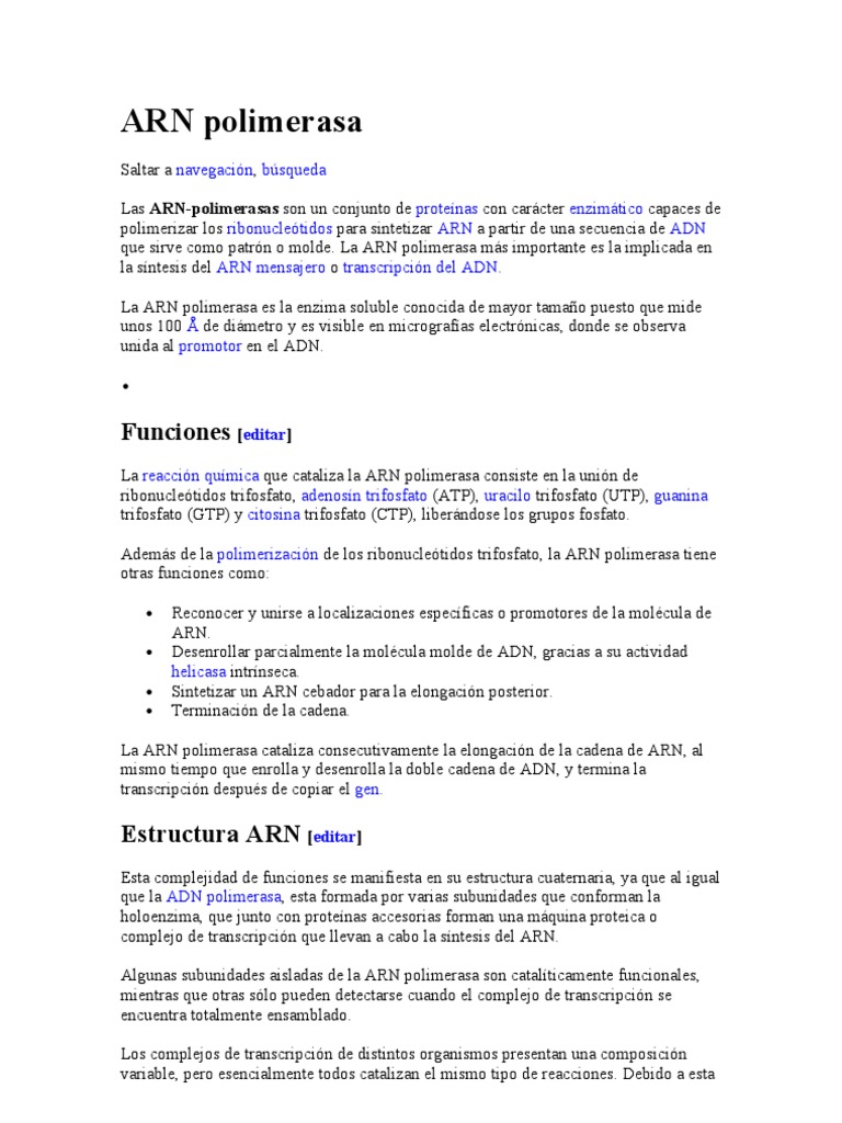 Funciones y Estructura de ARN Polimerasa | PDF | Rna | Biología estructural