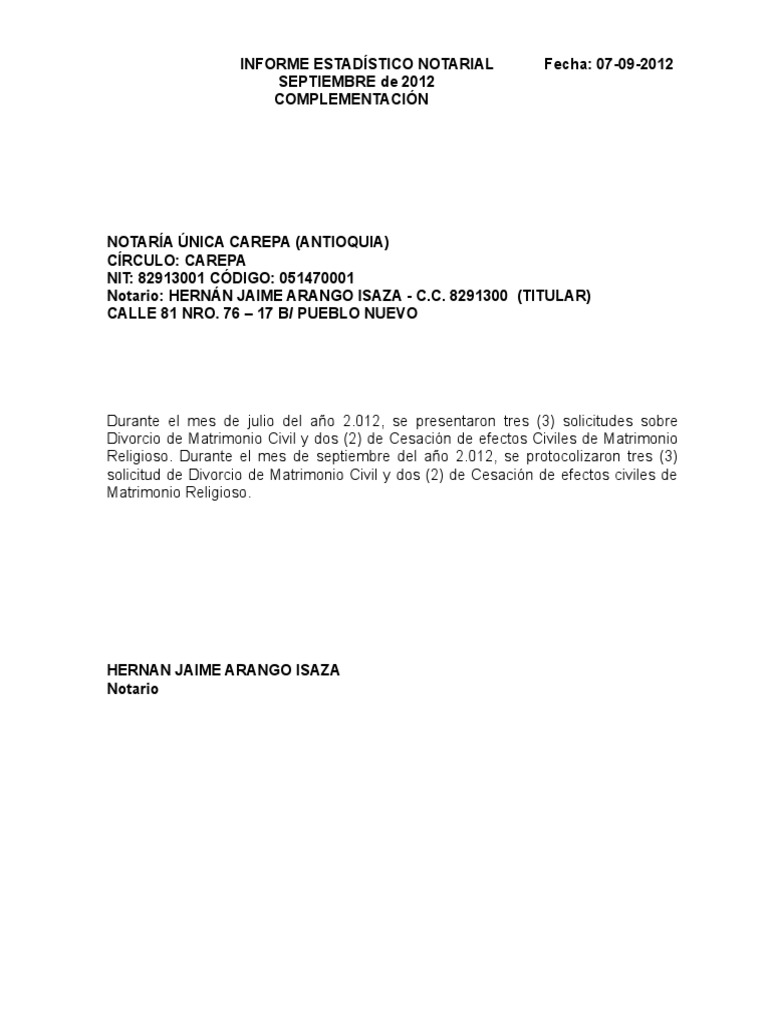 Complementación Informe Estadístico Notarial | PDF | Instituciones ...