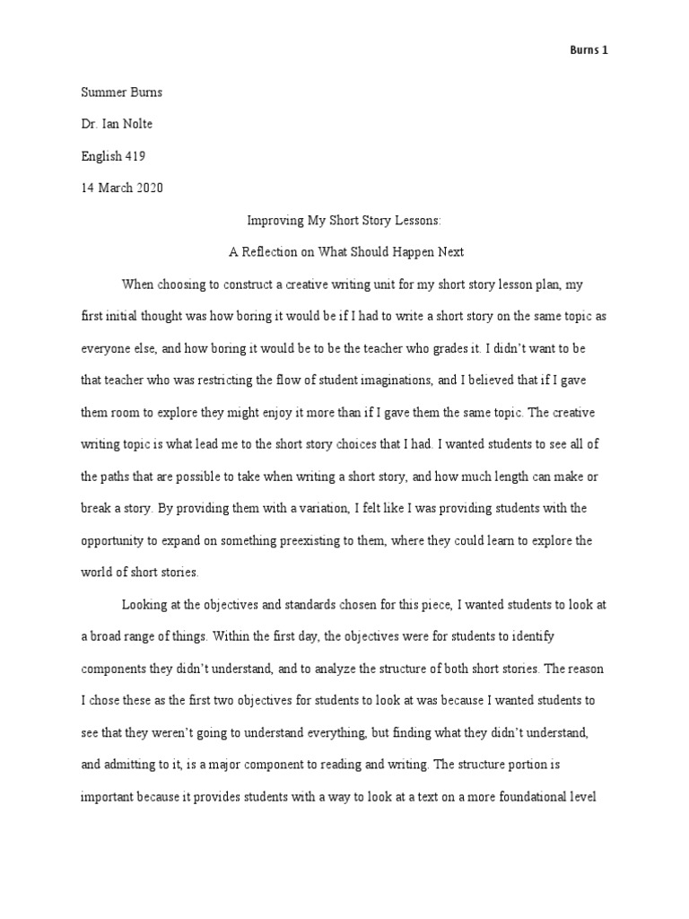 Short Story Reflection | PDF | Lesson Plan | Education Theory