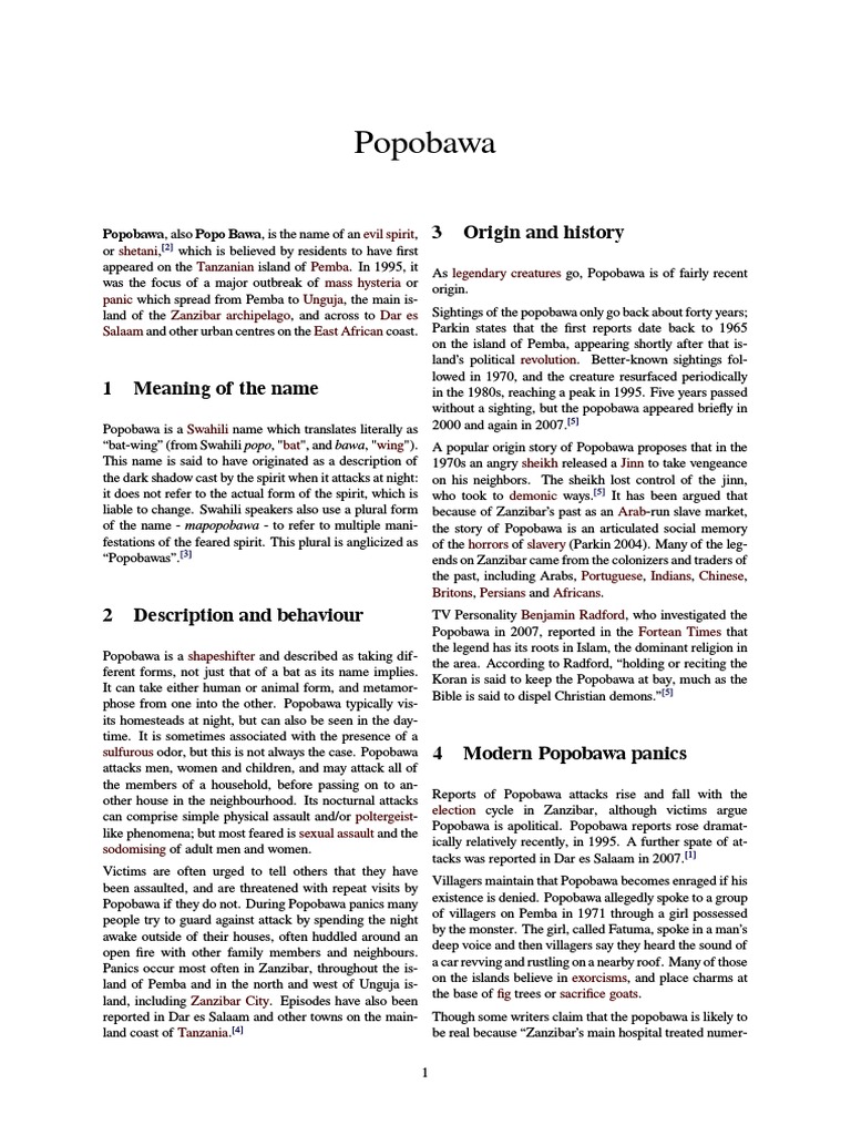 Popobawa | Download Free PDF | Fringe Theory | Supernatural Legends