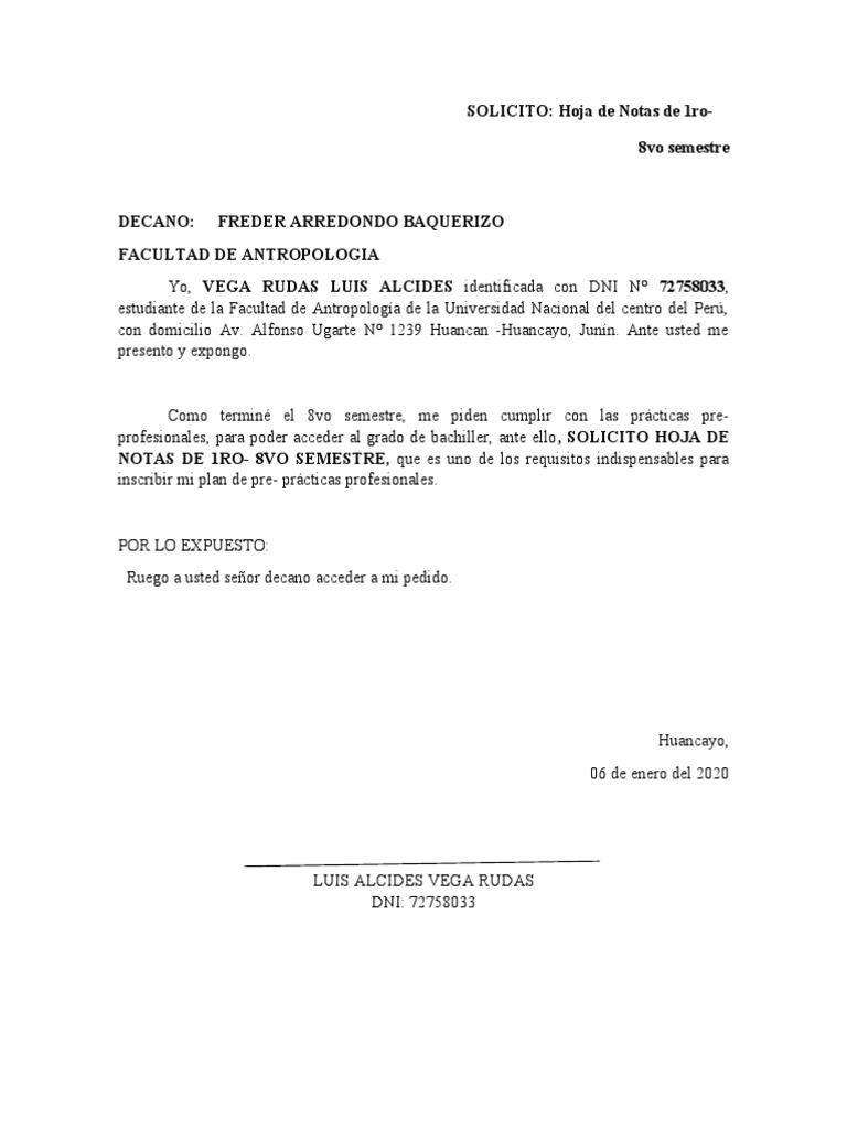 Solicitud Hoja de Notas | PDF
