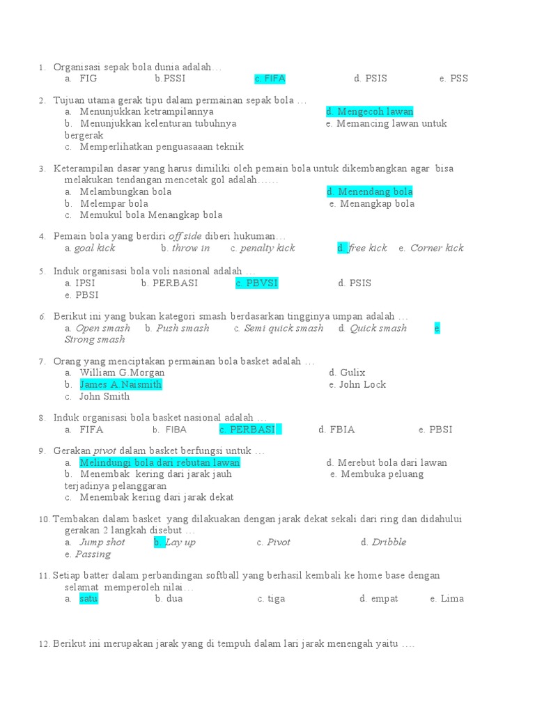 Soal Pjok 2020 Uas | PDF