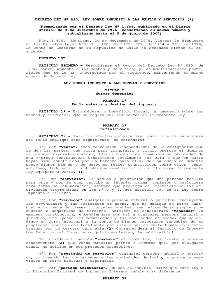 Chile - Decree No. 825 - National PDF | PDF | Impuestos | aduana