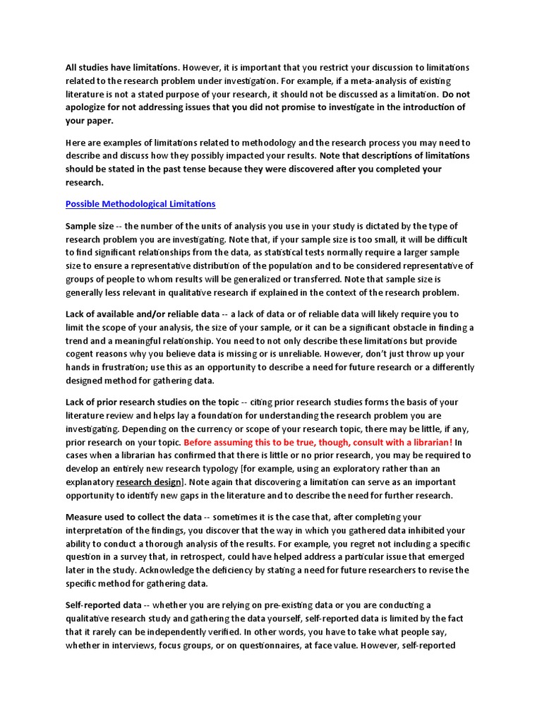 Understanding Research Limitations | PDF | Self Report Study | Data