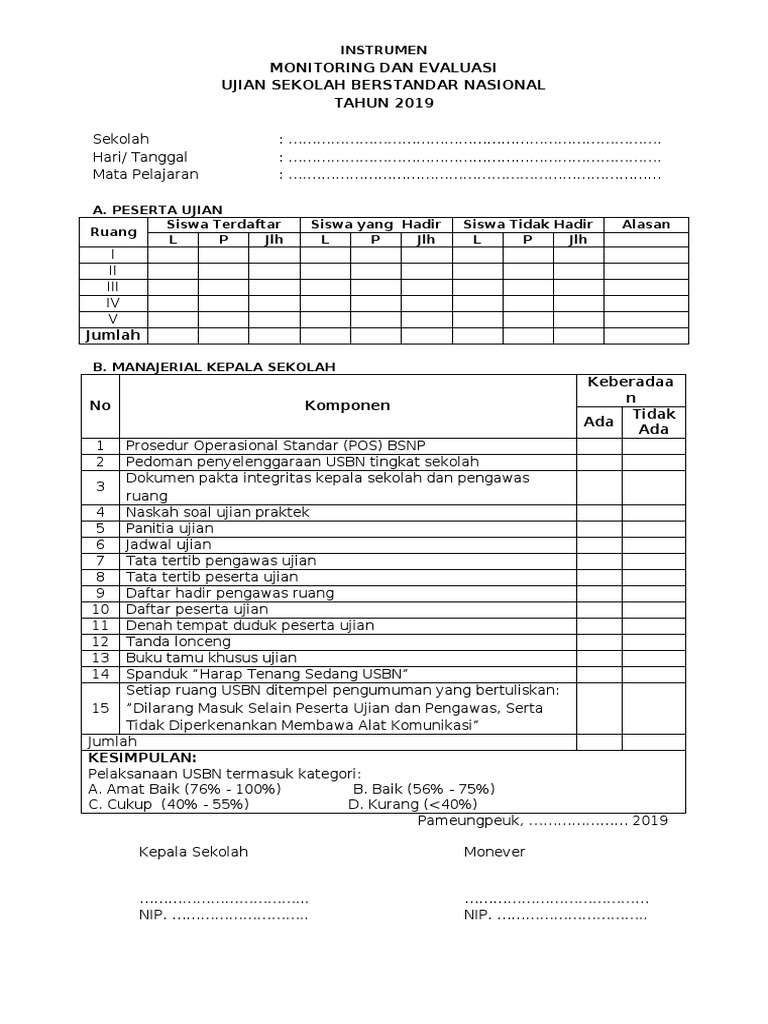 Contoh Instrumen Monev Ack | PDF