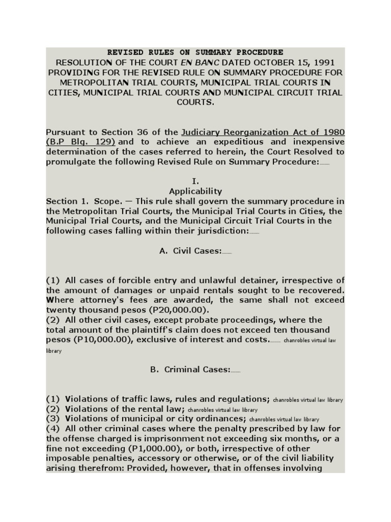 Revised Rules On Summary Procedure | PDF | Affidavit | Complaint