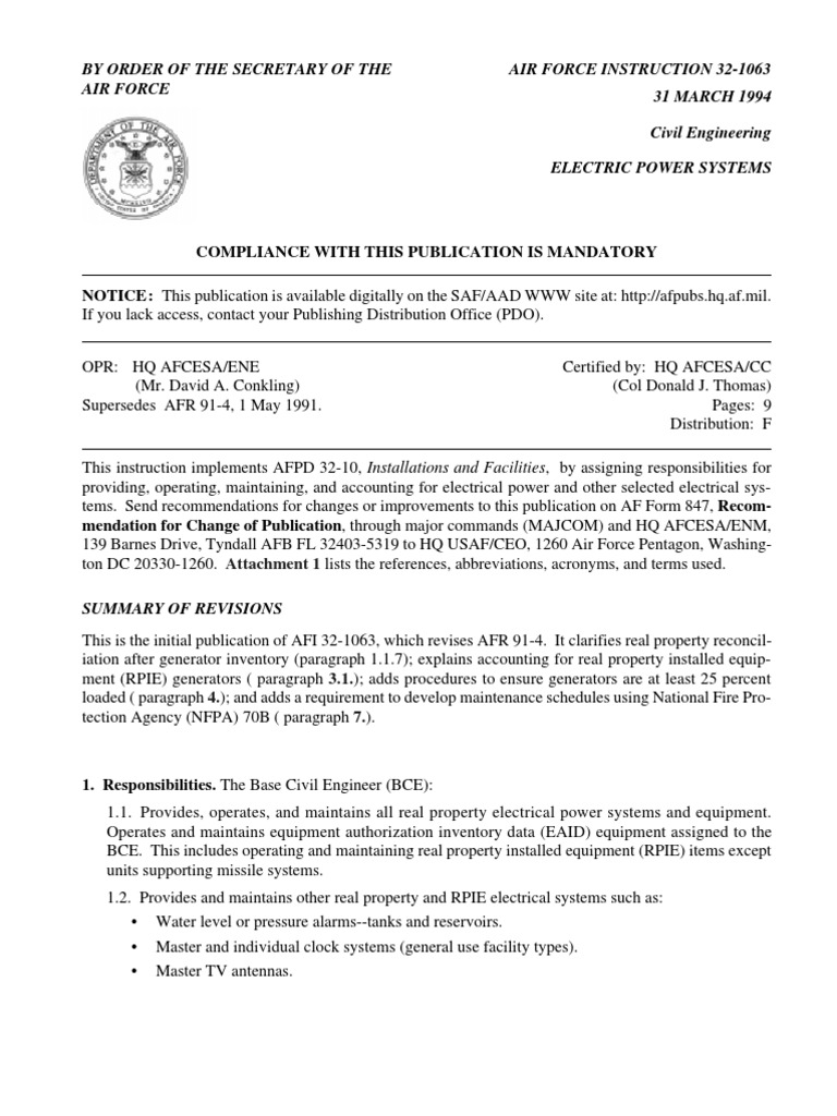 Air Force Instruction on Electric Power Systems | PDF | Scada ...