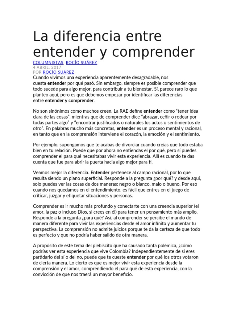 La Diferencia Entre Entender y Comprender | PDF | Comprensión | Amor