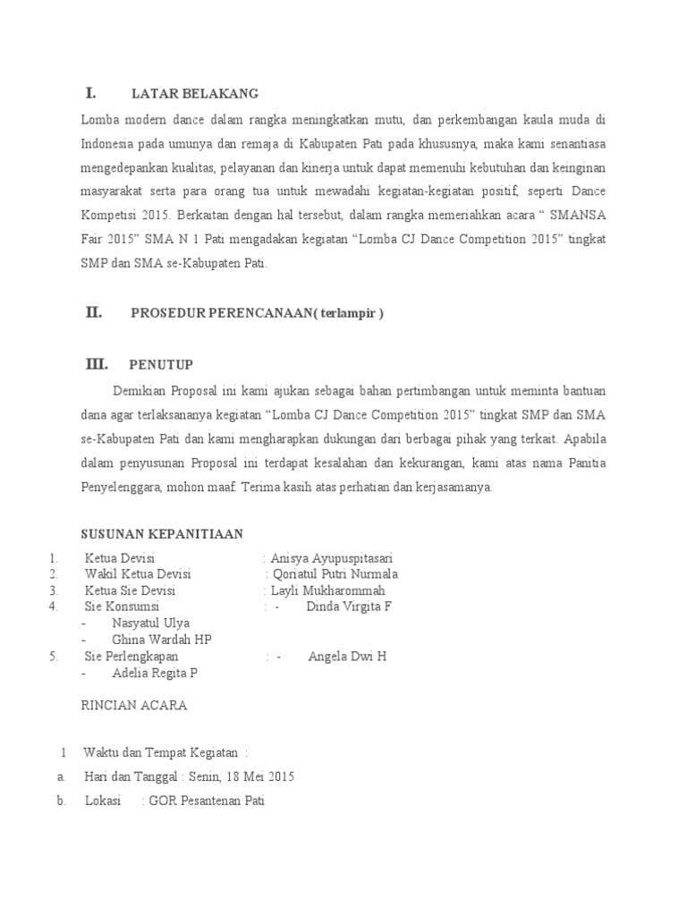 Kompulan Contoh Proposal Dance Competition | PDF | Olahraga & Rekreasi ...