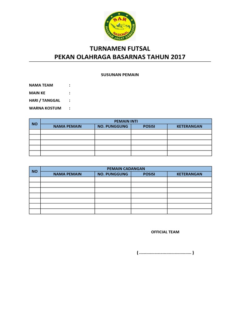 Form Data Pemain Futsal | PDF