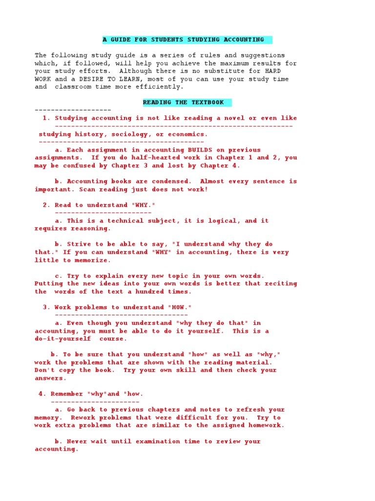 A Guide For Students Studying Accounting Pdf Test Assessment