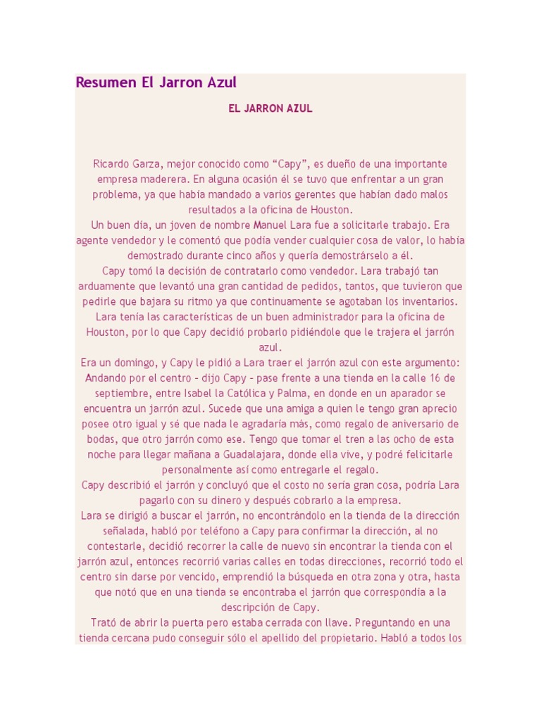 Resumen El Jarron Azul | PDF