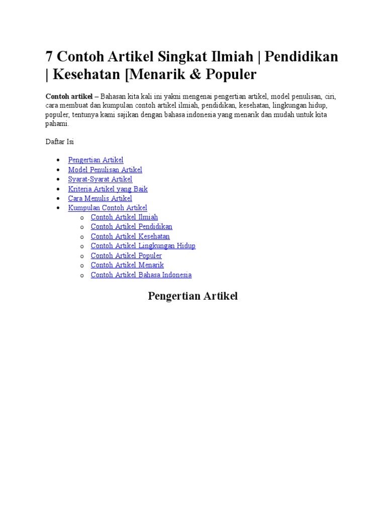 Contoh Artikel Singkat Ilmiah dan Populer | PDF | Karier & Perkembangan ...