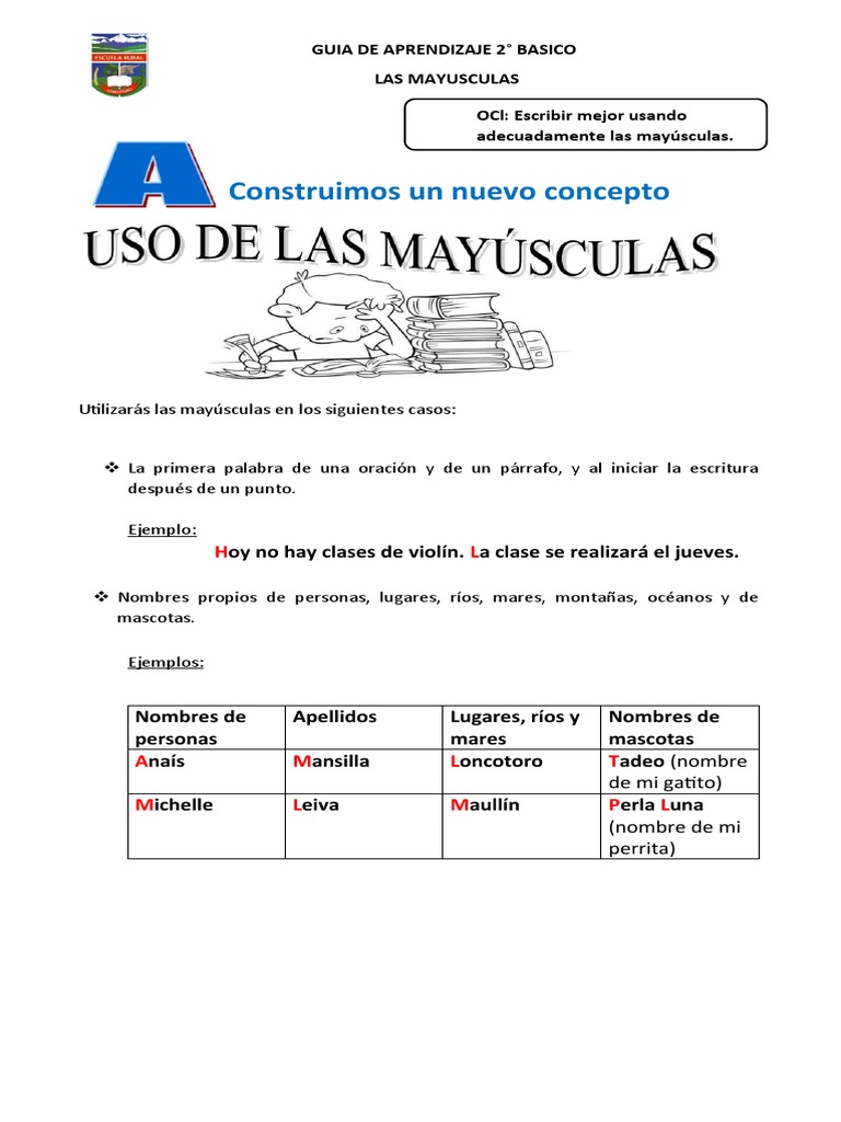 GUIA DE APRENDIZAJE - Mayúsculas 2° | PDF | Texto | Comunicación humana