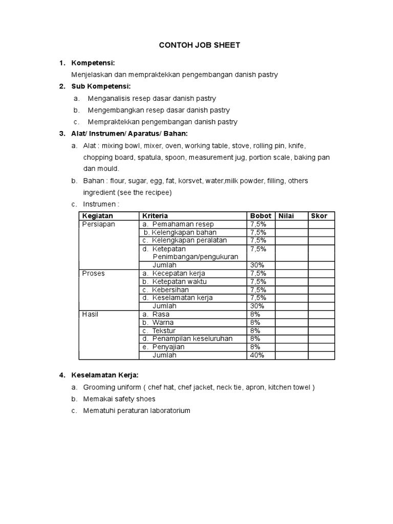 Contoh Jobsheet Pengembangan Danish Pastry | PDF