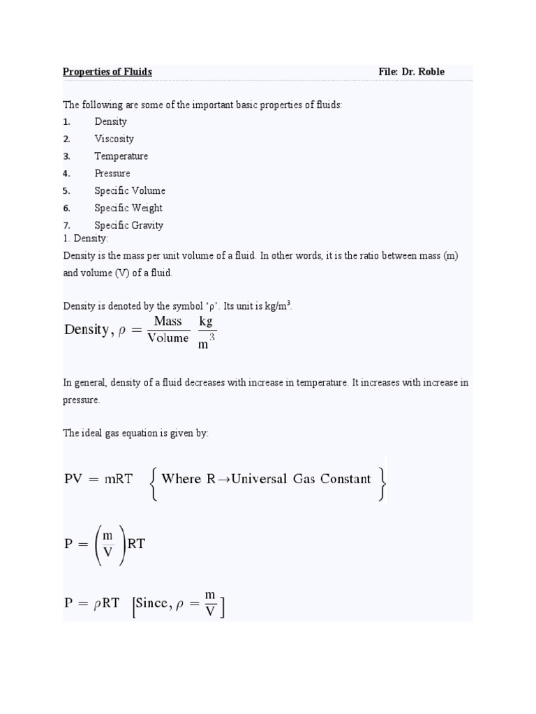 Key Properties of Fluids Explained | PDF | Density | Temperature