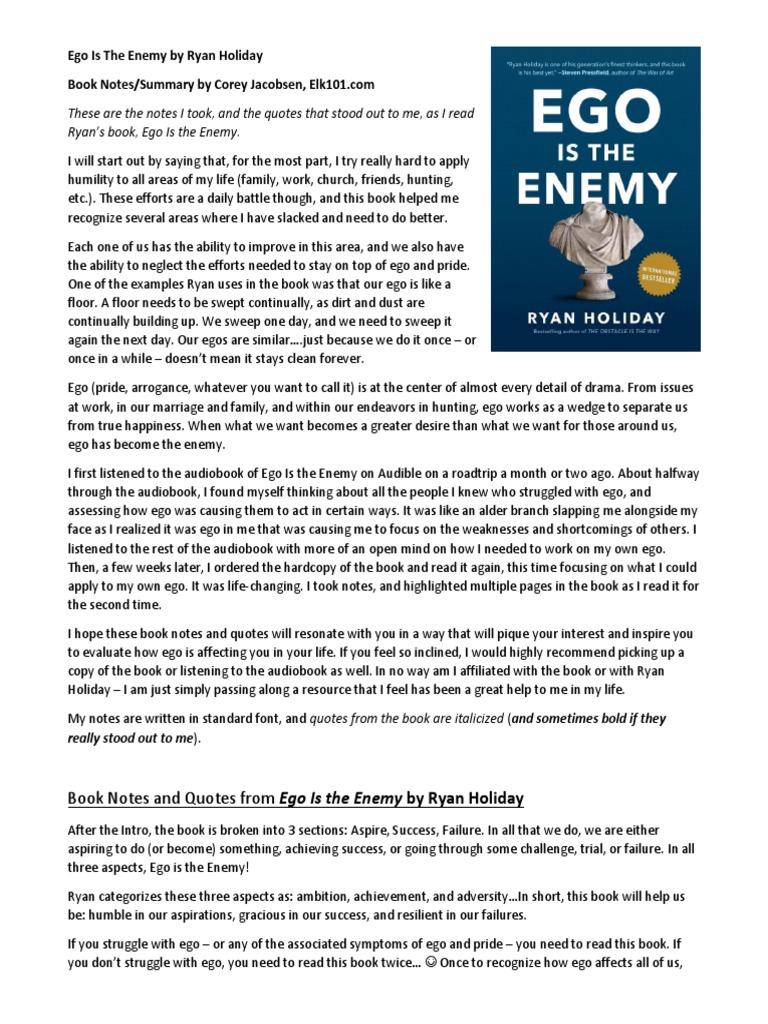 Insights from "Ego Is The Enemy" | PDF | Self-Improvement