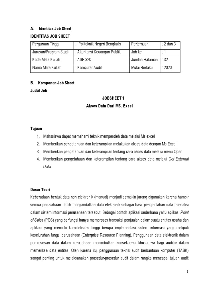 Jobsheet 1 Komputer Audit 1 PDF | PDF