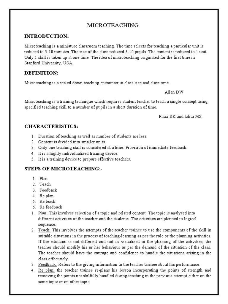 Microteaching | PDF | Self | Learning