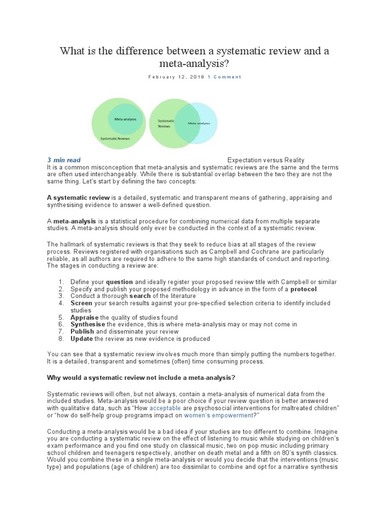 What Is The Difference Between A Systematic Review and A Meta | PDF ...